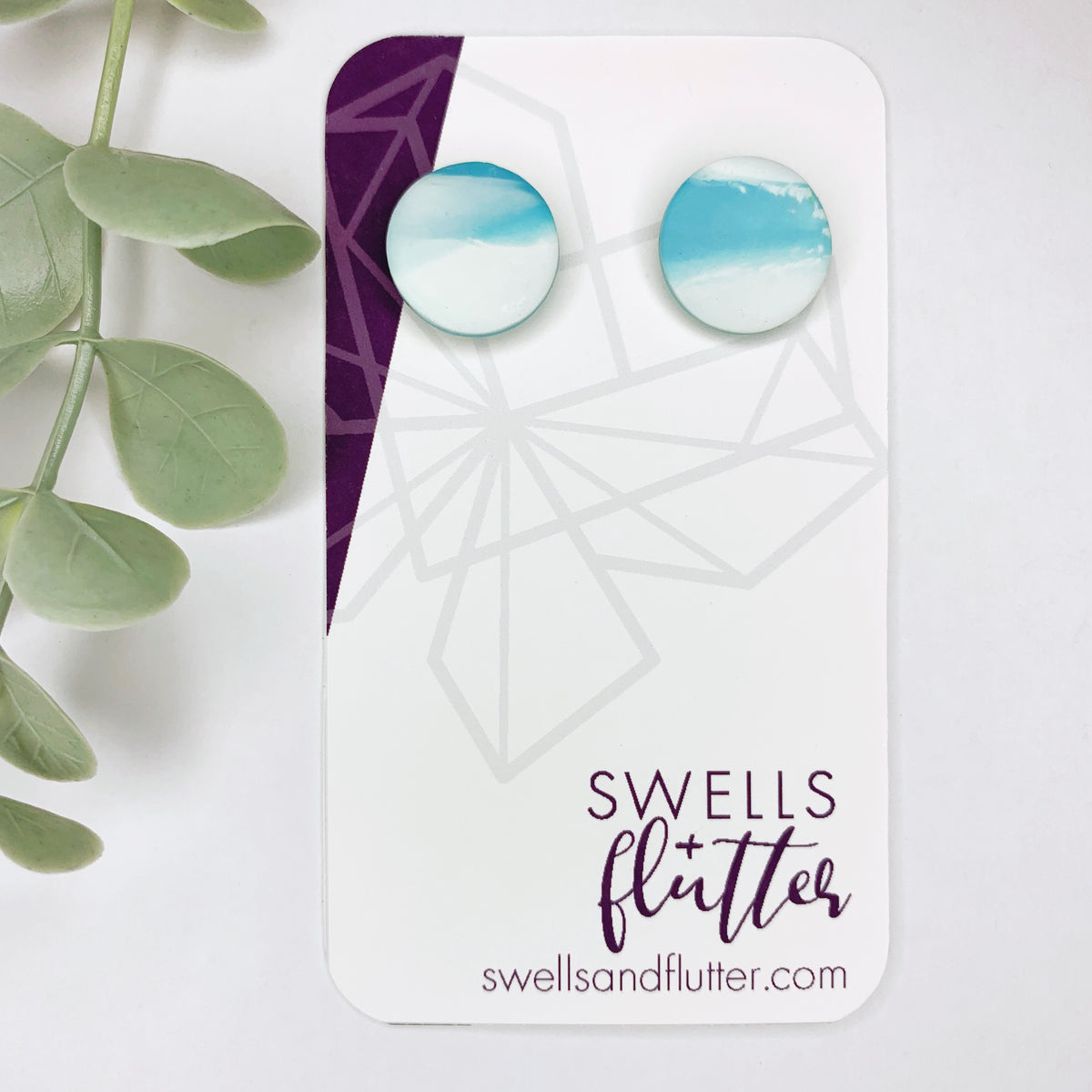 Marbled Teal Blue Circle Stud Earrings – Swells + Flutter