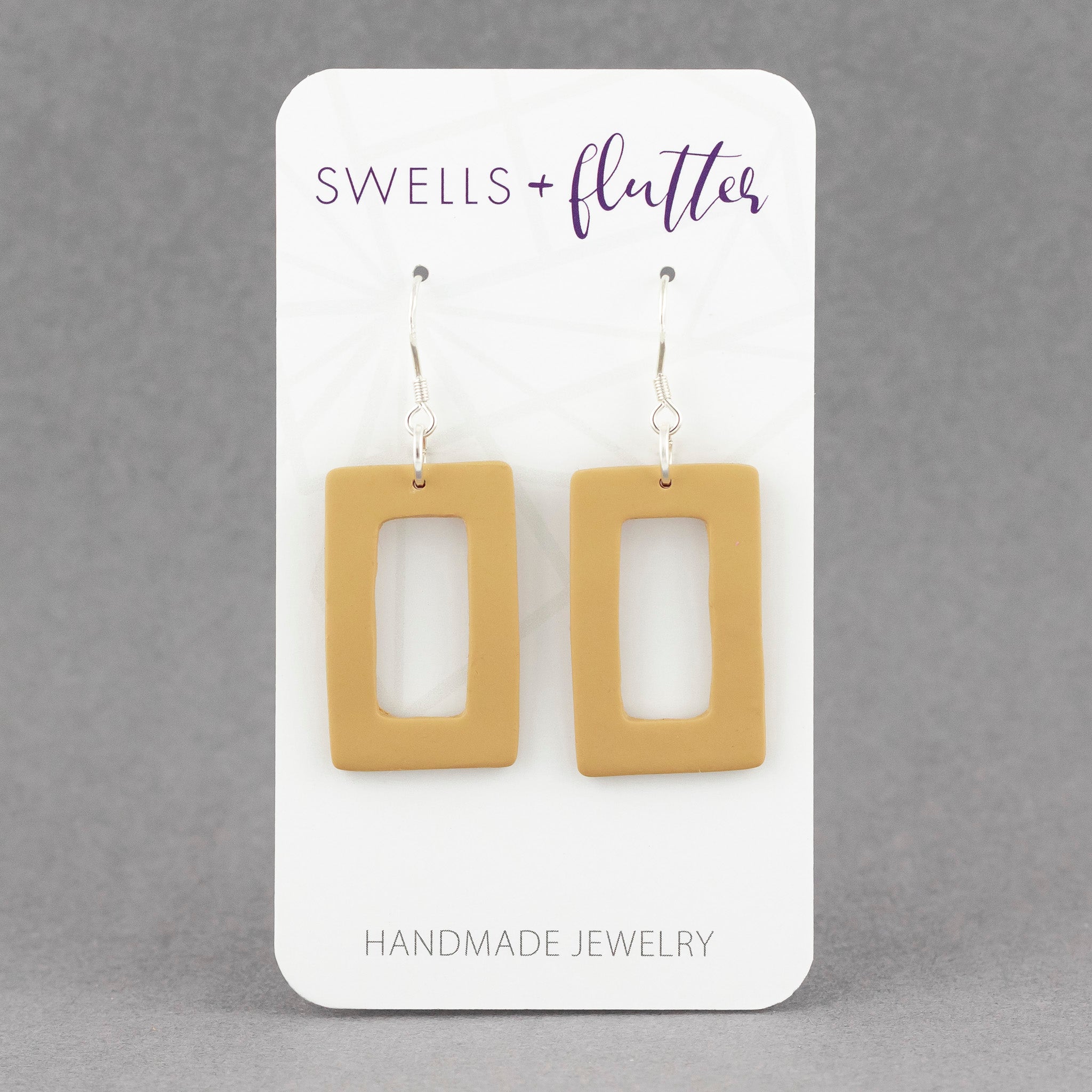 Open Rectangle Drop Earrings • Mustard Yellow – Swells + Flutter